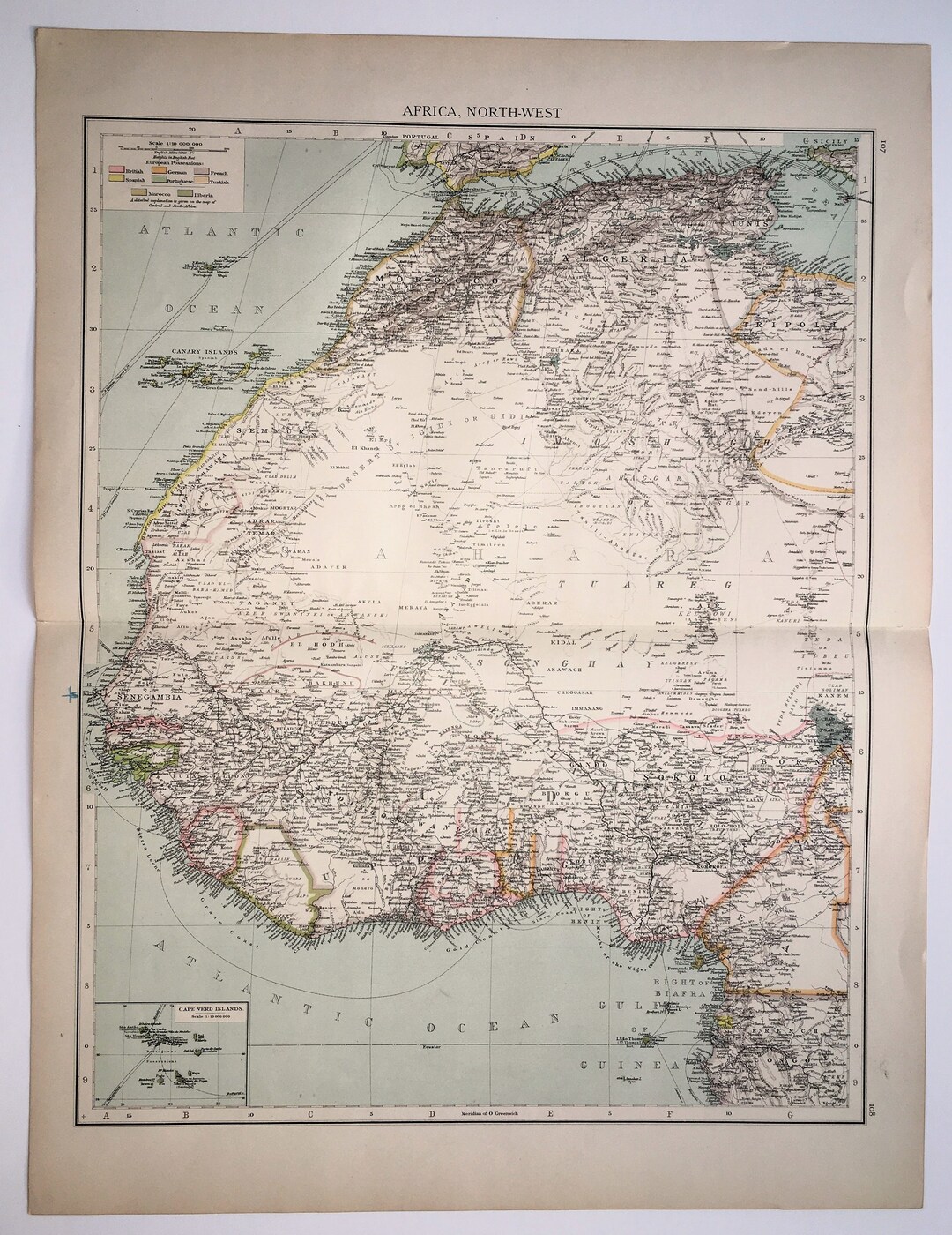NORTH WEST AFRICA C 1890 Antique Map, Morocco, Algeria, Sahara Desert ...