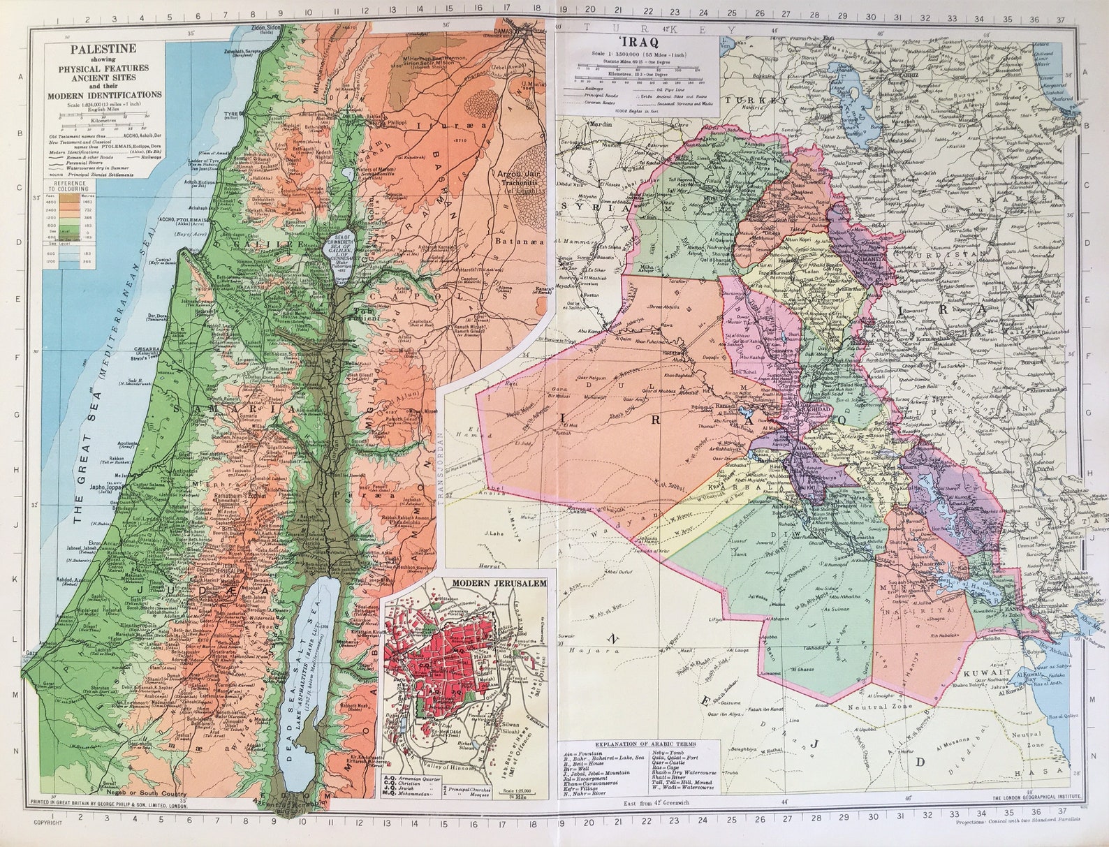 1945 Vintage Wartime Map : Middle East, Palestine, Israel, Iraq ...