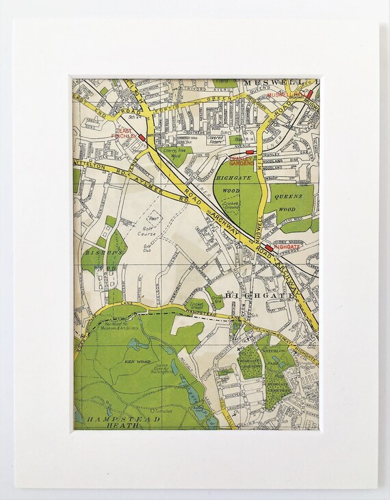 1940s VINTAGE LONDON MAP North West London Hampstead Heath - Etsy