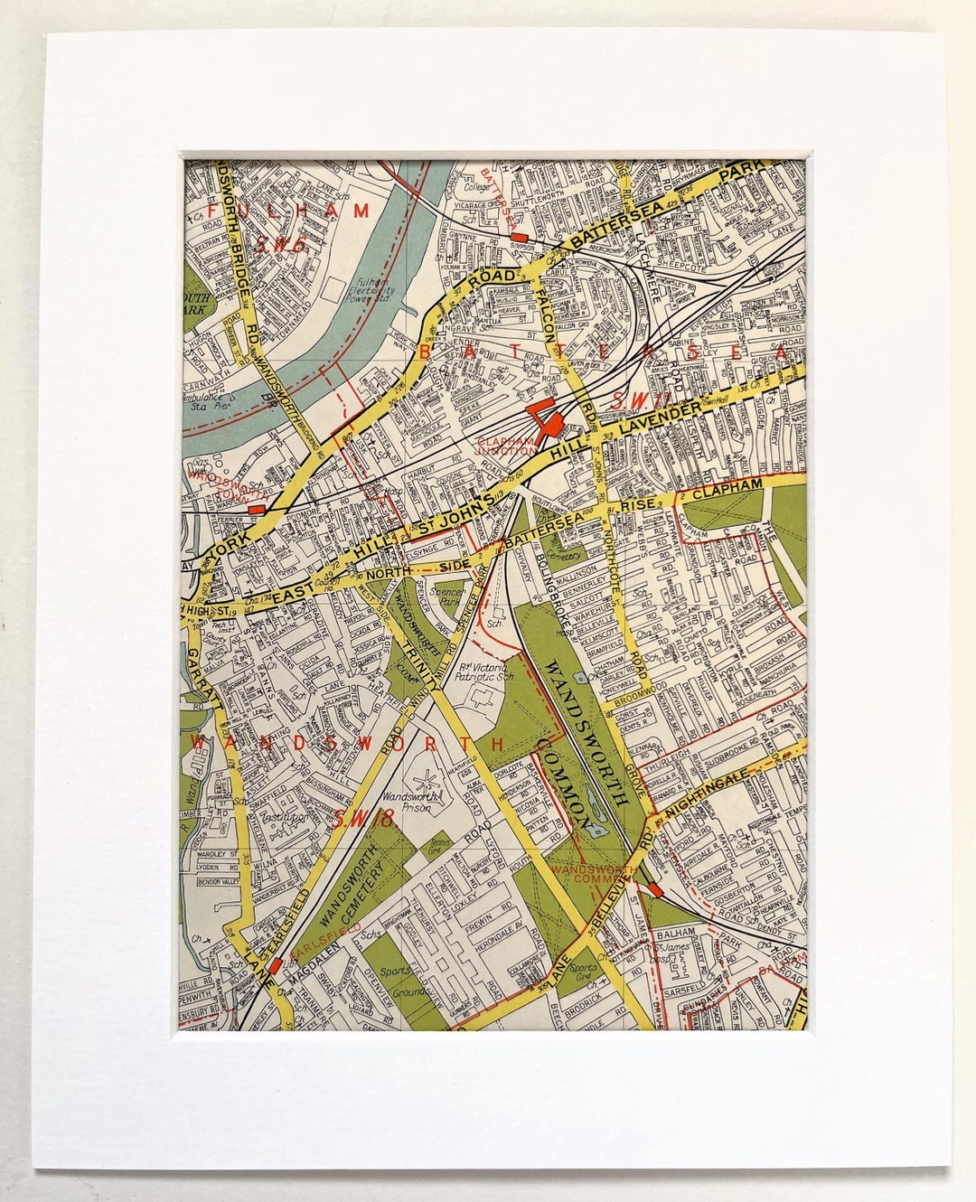 1950s VINTAGE LONDON MAP, West London, Fulham, Battersea, Wandsworth ...