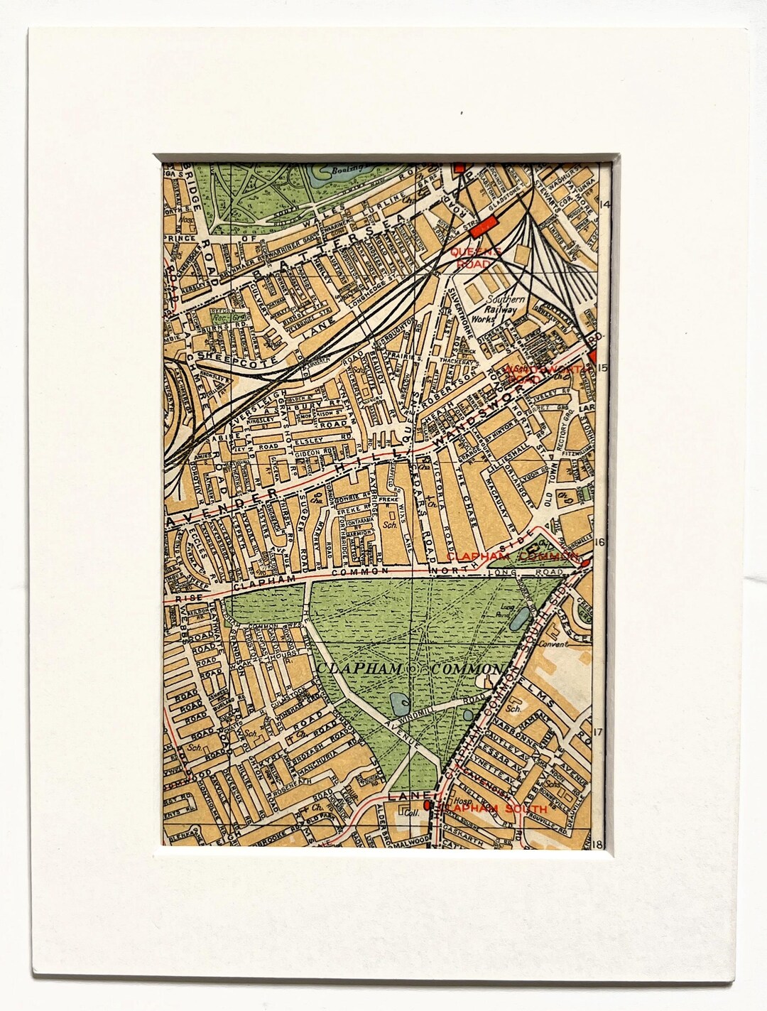 1930s VINTAGE LONDON MAP, South London, Battersea, Clapham, Wandsworth ...
