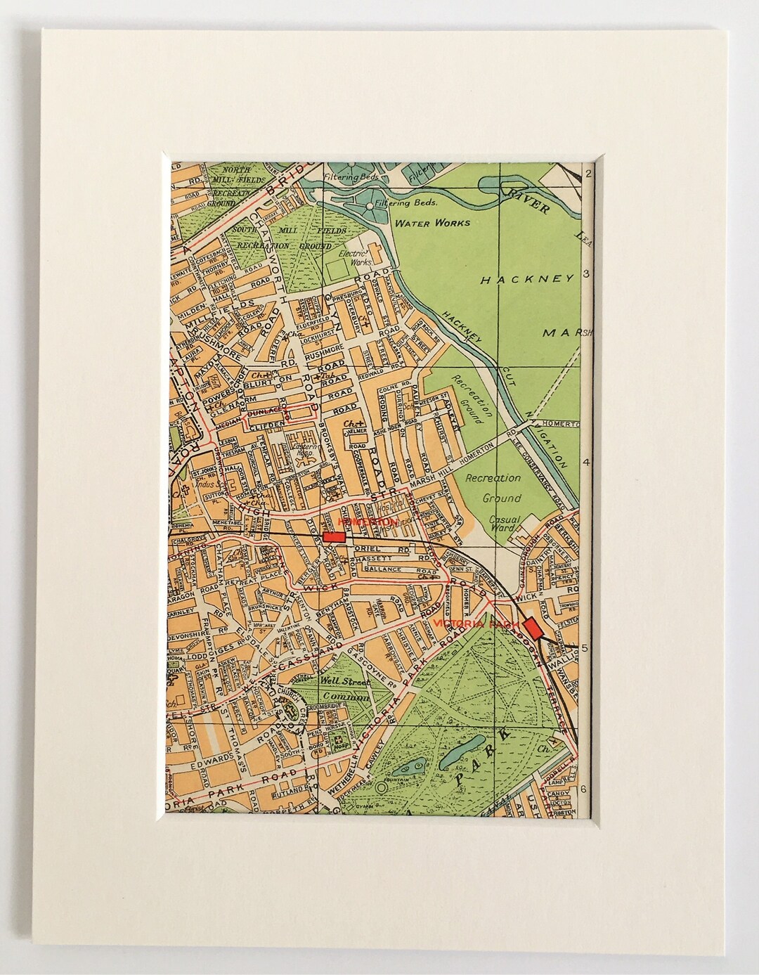 1930s VINTAGE LONDON MAP, North East London, Victoria Park, Homerton ...