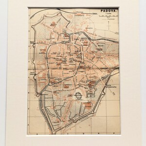 PADOVA (PADUA) City Street Plan, Italy, 1926 Small Antique Colour Map ...