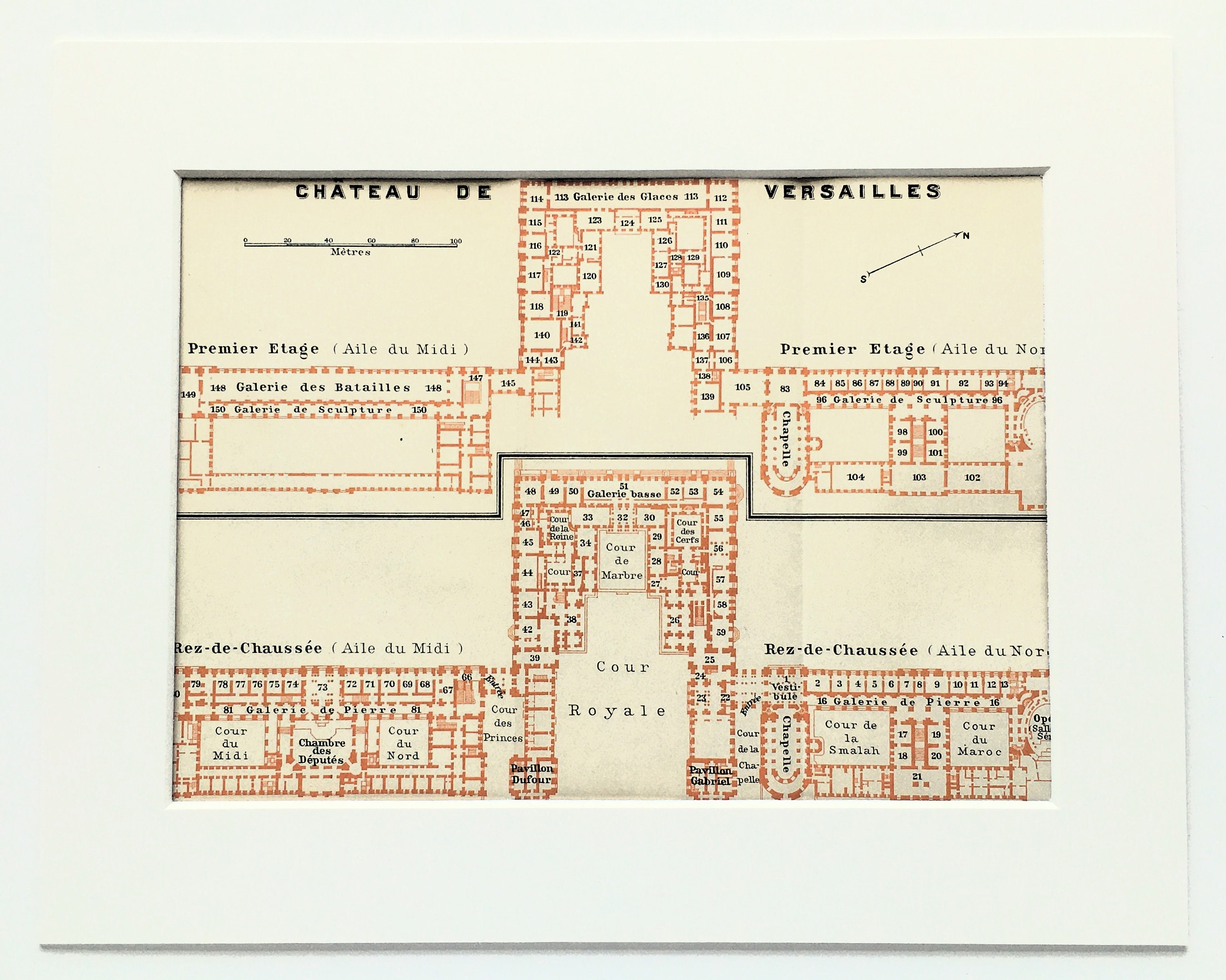 PALACE of VERSAILLES Floor Plan, Paris France 1910 Small Antique Colour ...