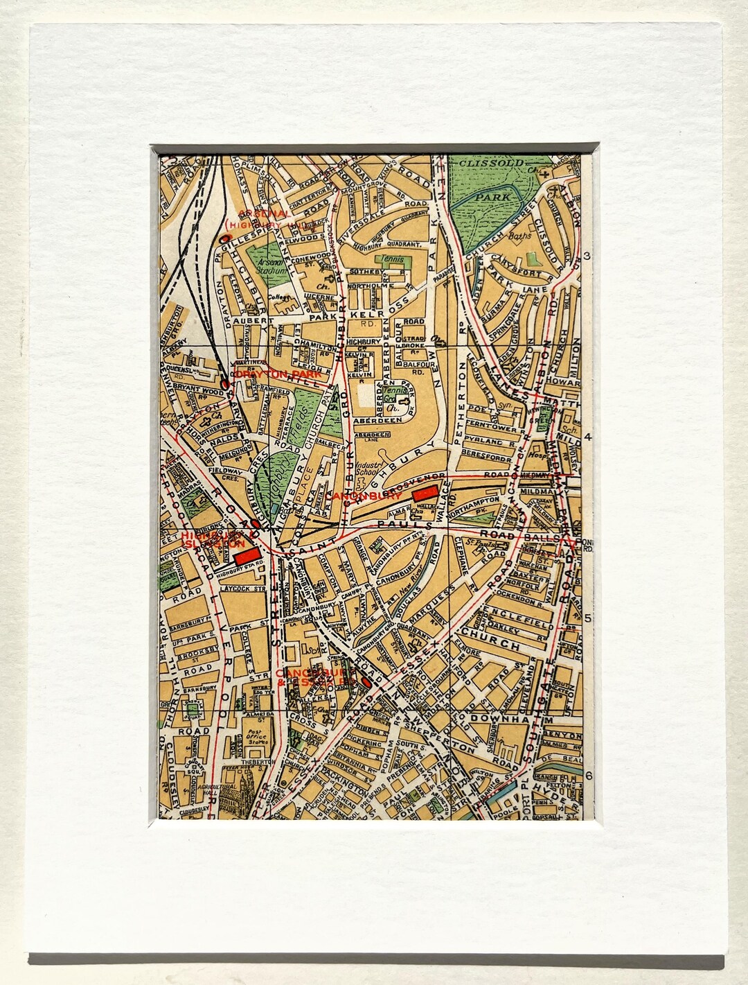 1930s VINTAGE LONDON MAP, North London, Highbury, Islington, Canonbury ...