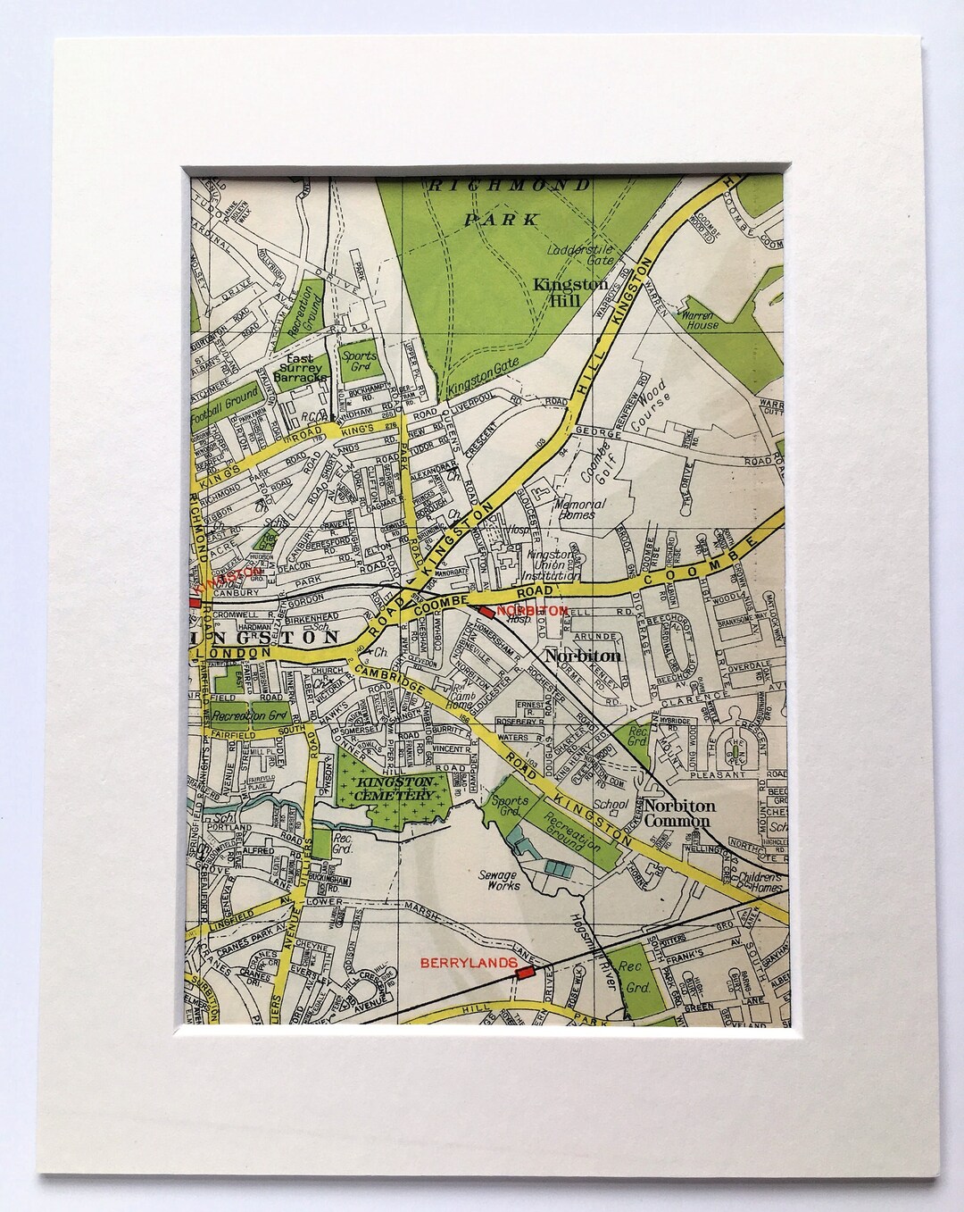 1940s VINTAGE LONDON MAP, South West London, Kingston, Norbiton ...