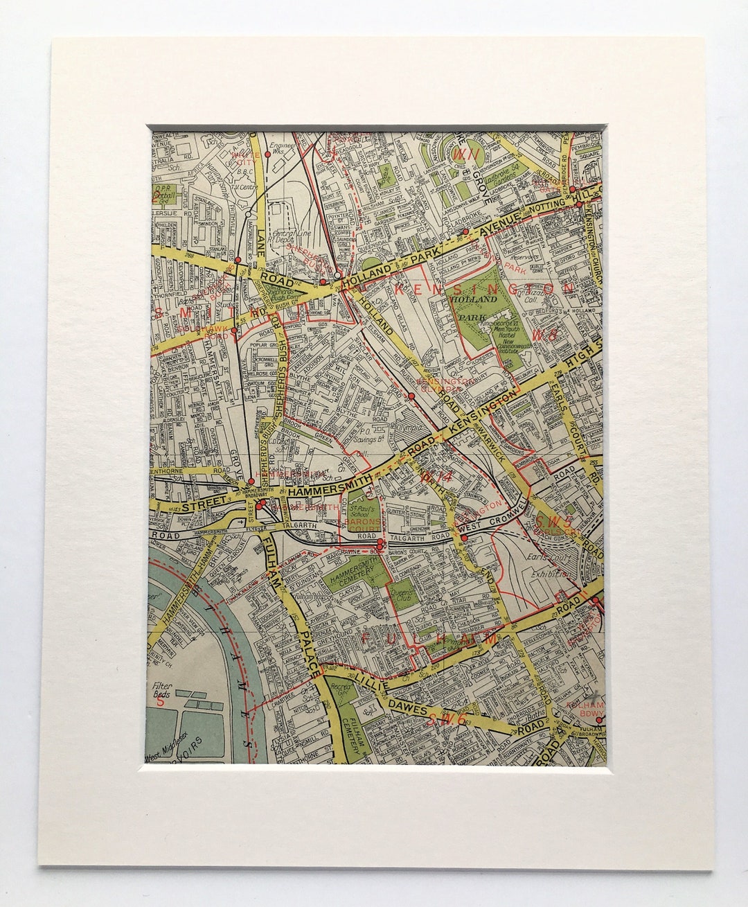 C. 1960 VINTAGE LONDON MAP, West London, Fulham, Hammersmith, Shepherd ...