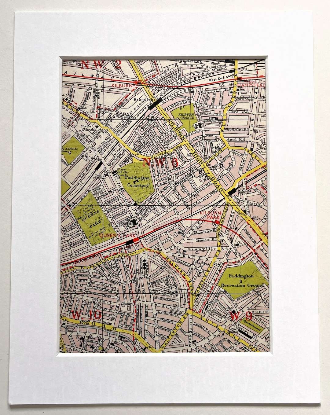 1959 VINTAGE LONDON MAP, North West London, Paddington, Kilburn, Queens ...