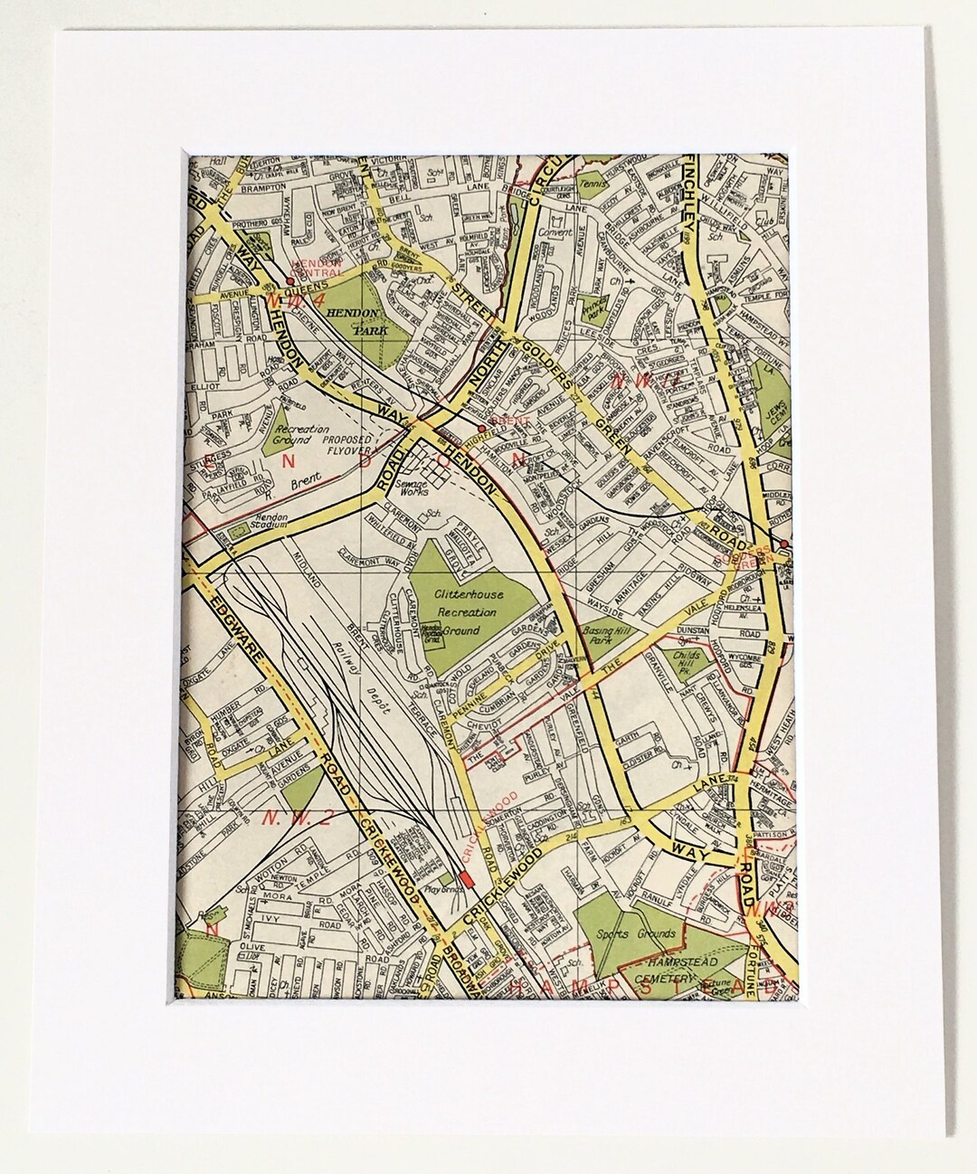 C. 1960 VINTAGE LONDON MAP, North West London, Hendon, Golders Green ...