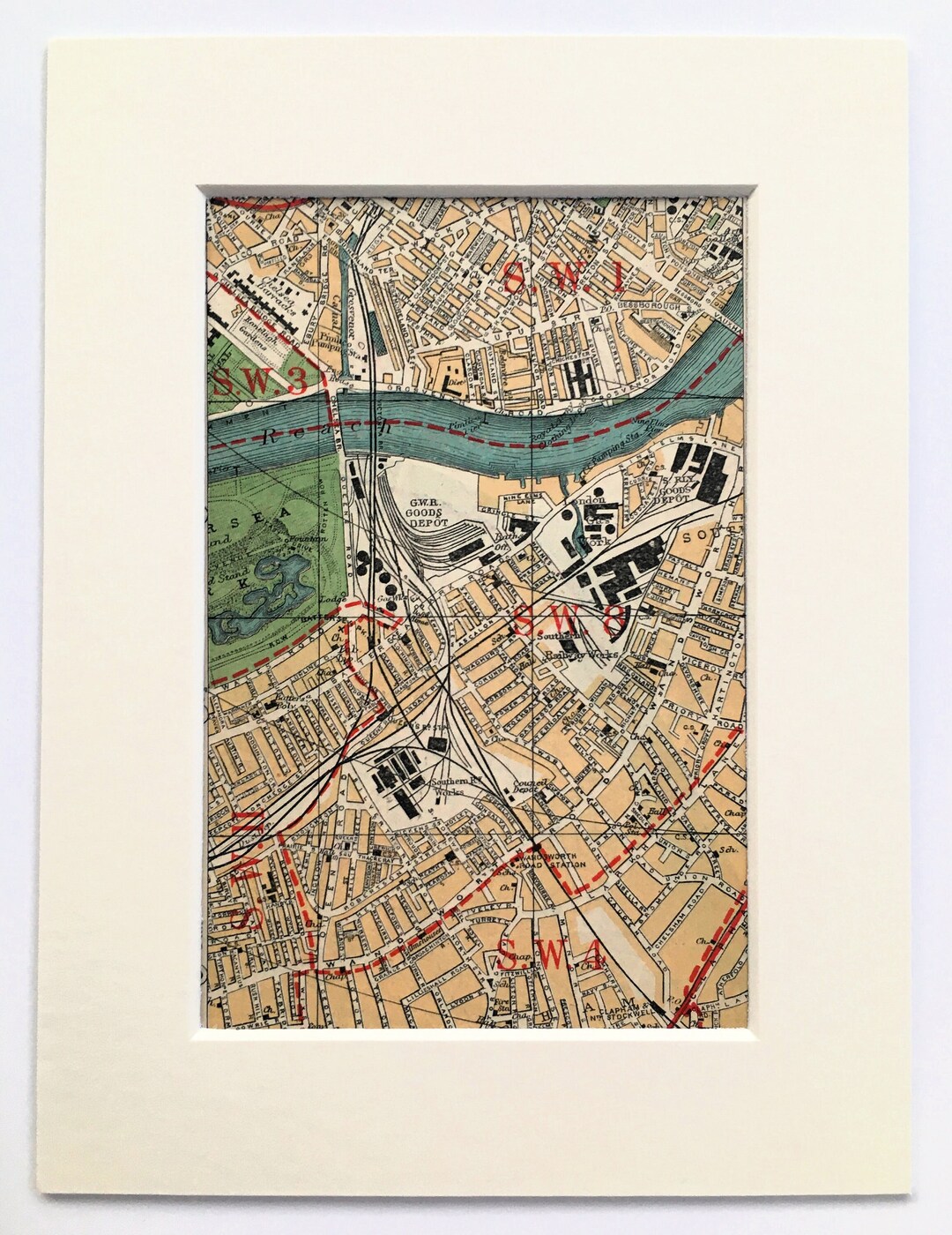 1920s VINTAGE LONDON MAP, South West London, Battersea, Chelsea ...