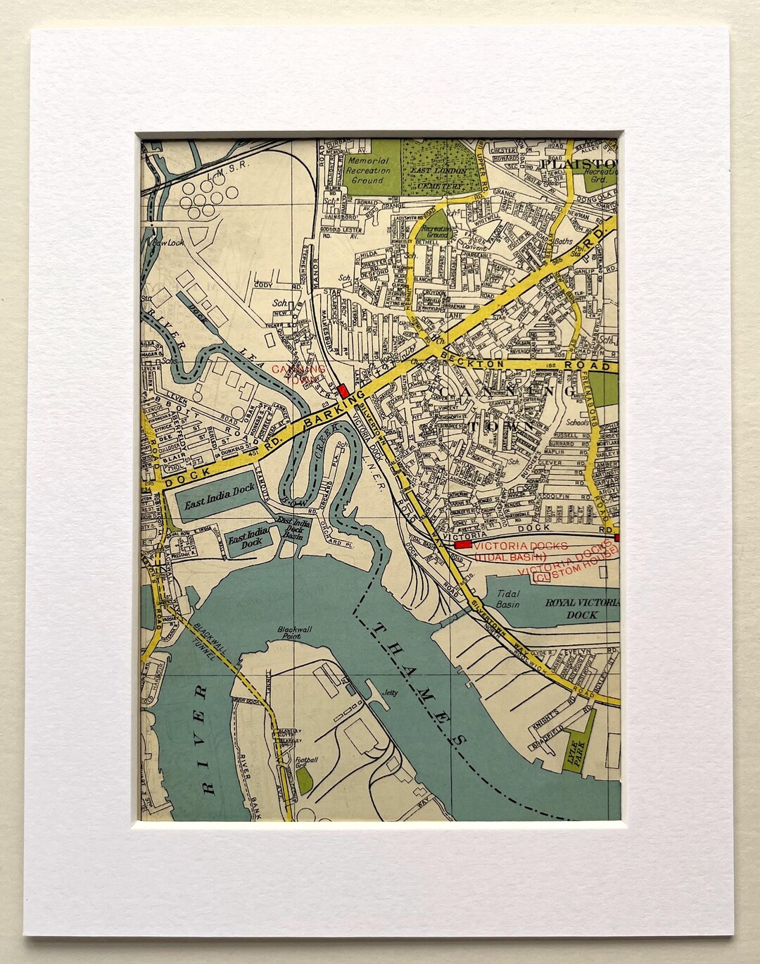 1940s VINTAGE LONDON MAP, East London, Canning Town, Plaistow, East ...