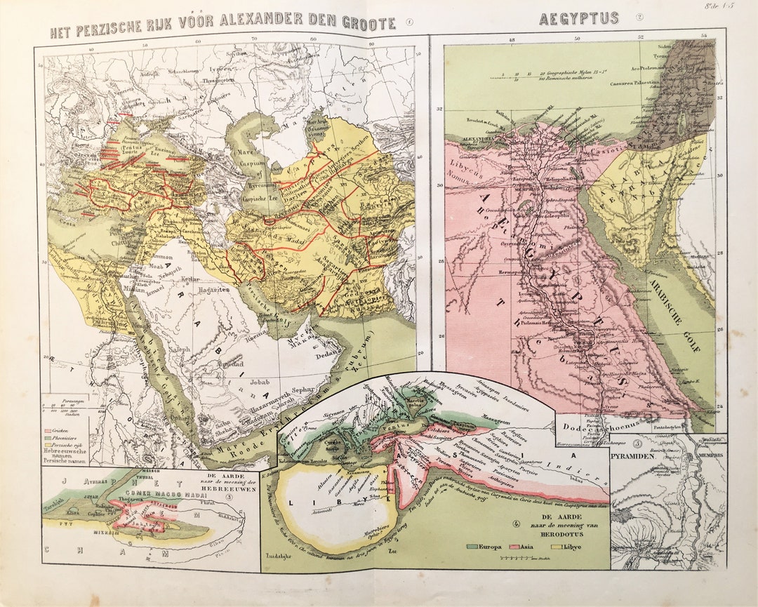 Middle East, Ancient Egypt, Alexander the Great 1886 Antique Map, Dutch ...