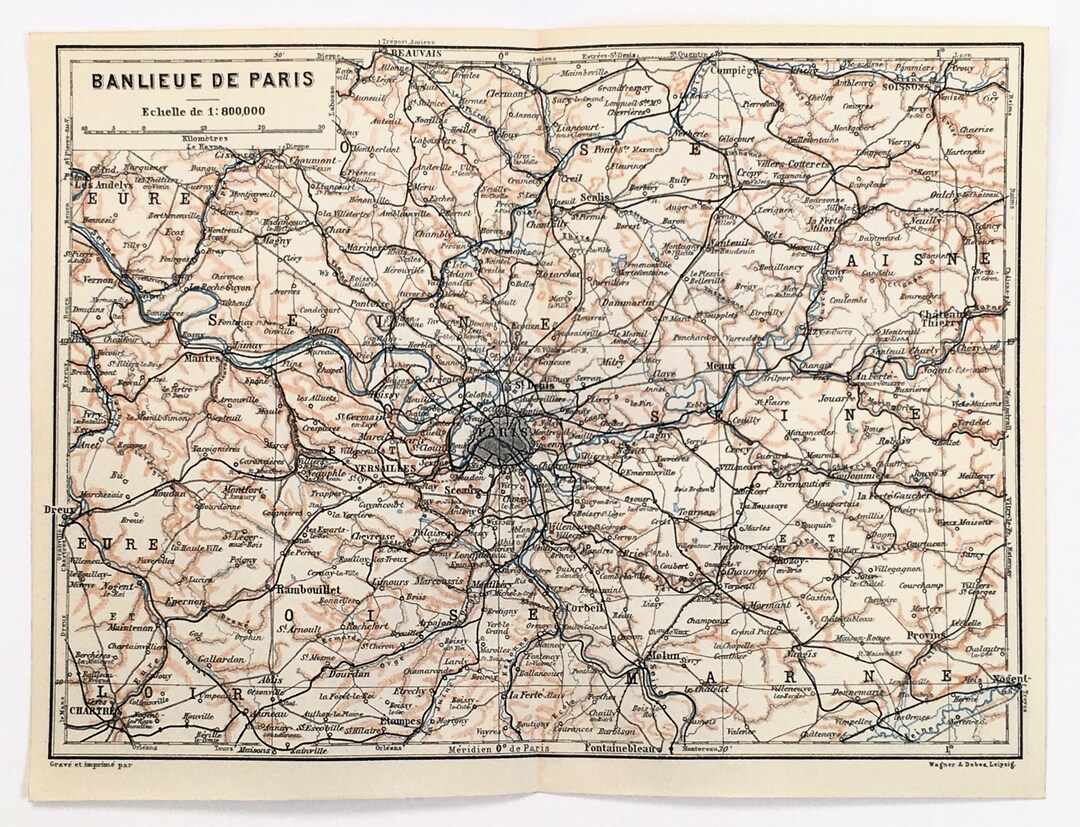 PARIS ENVIRONS City Plan, FRANCE 1910 Small Antique Colour Map - Etsy
