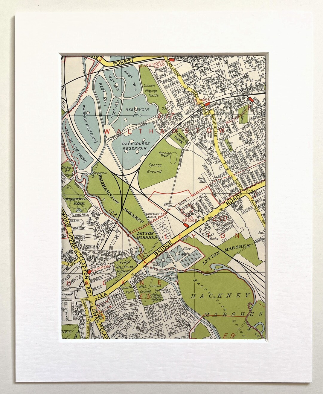C. 1960 VINTAGE LONDON MAP, North East London, Hackney Marshes, Leyton ...