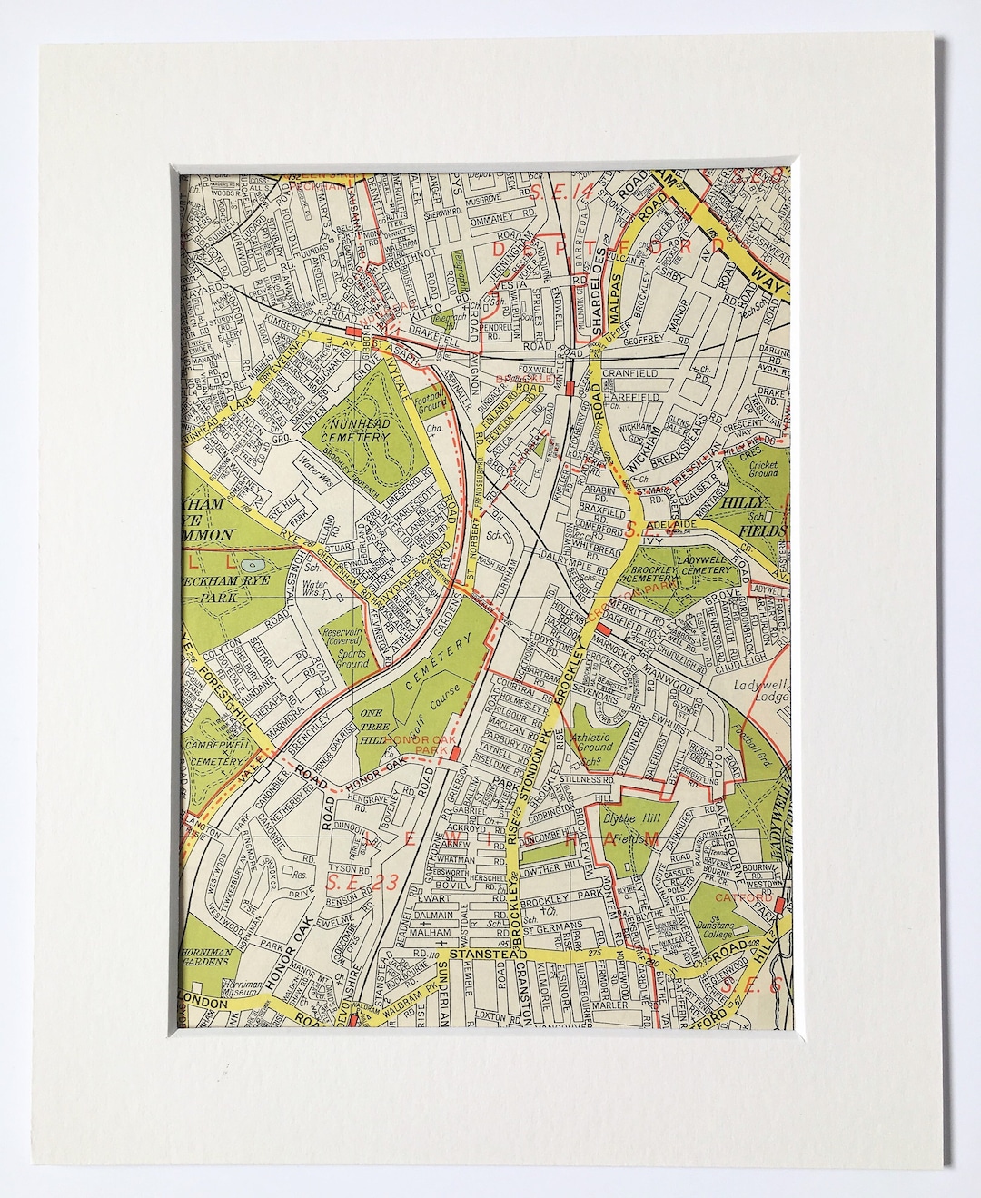 C. 1960 VINTAGE LONDON MAP, South London, Peckham, Nunhead, Brockley ...