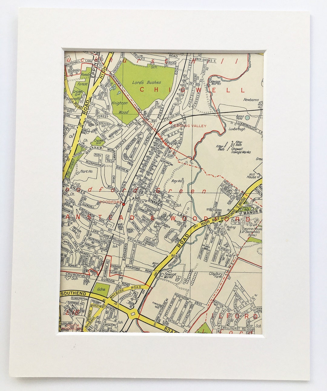 C. 1960 VINTAGE LONDON MAP, North East London, Chigwell, Woodford ...