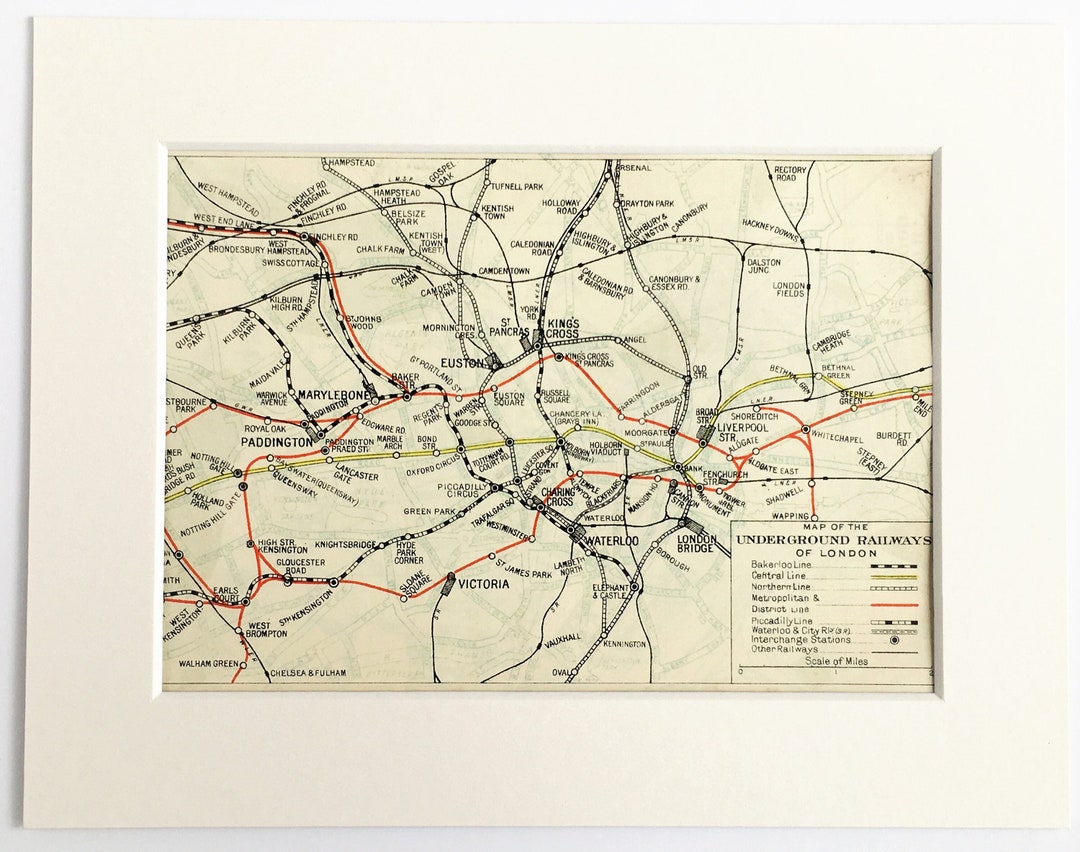 1930s VINTAGE LONDON MAP, Central London, Underground Railways, Matted ...