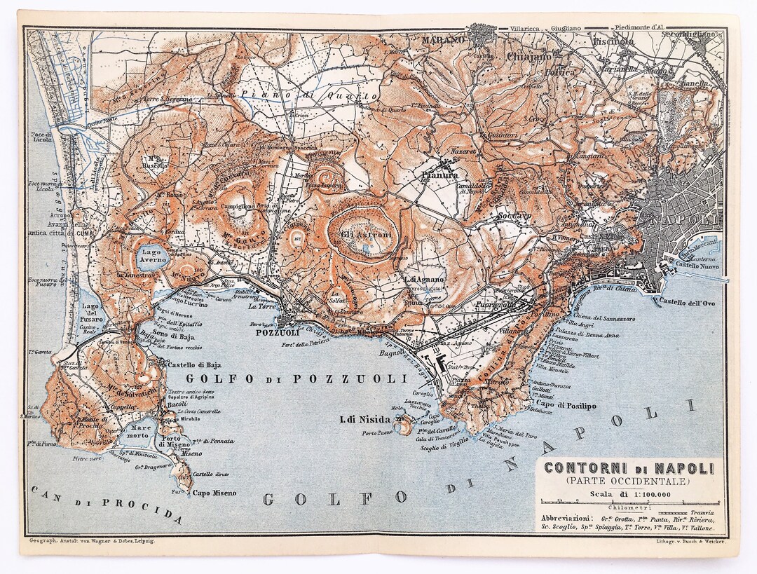 NAPOLI Area Plan, Italy, 1926 Small Antique Colour Map - Etsy