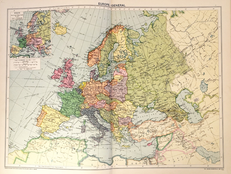 POLITICAL Map of EUROPE 1931 Vintage Map Philips. Lovely - Etsy Australia