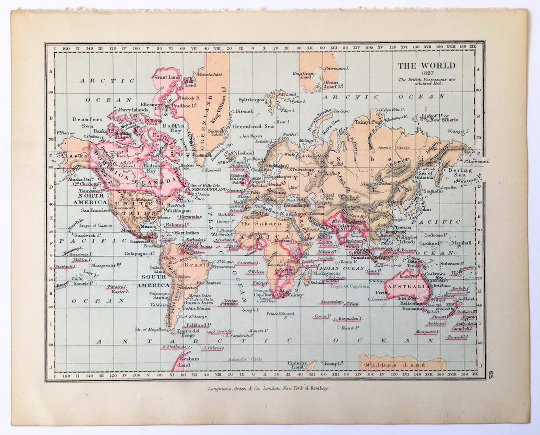 WORLD Map in 1897, 19th Century C. 1900 Small Antique Colour Map - Etsy