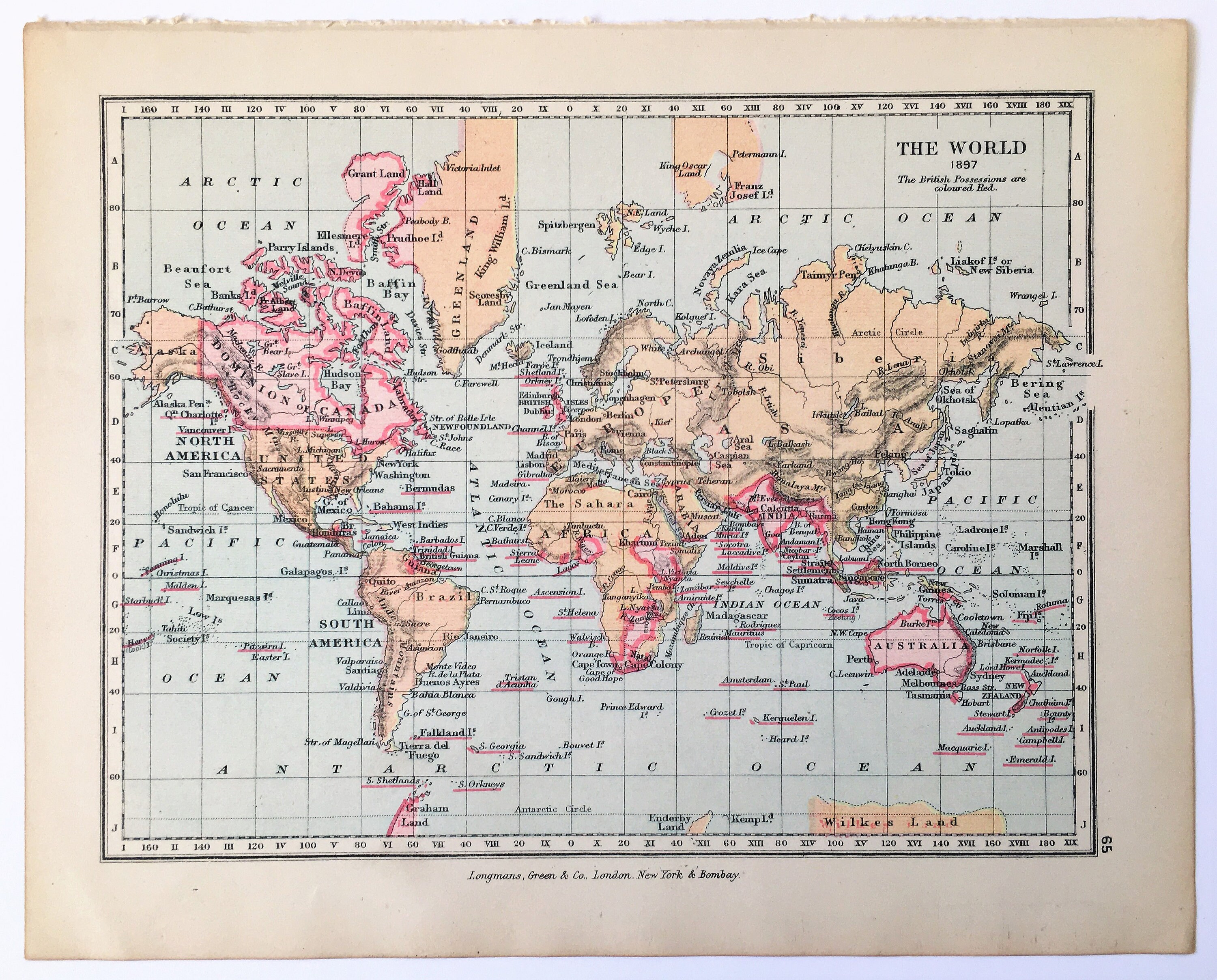WORLD Map in 1897, 19th Century C. 1900 Small Antique Colour Map - Etsy ...