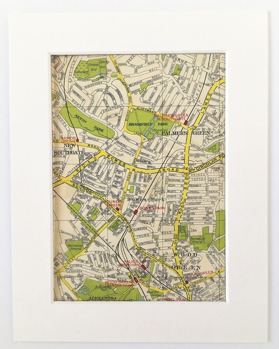 1940s VINTAGE LONDON MAP North London Wood Green Noel Park - Etsy