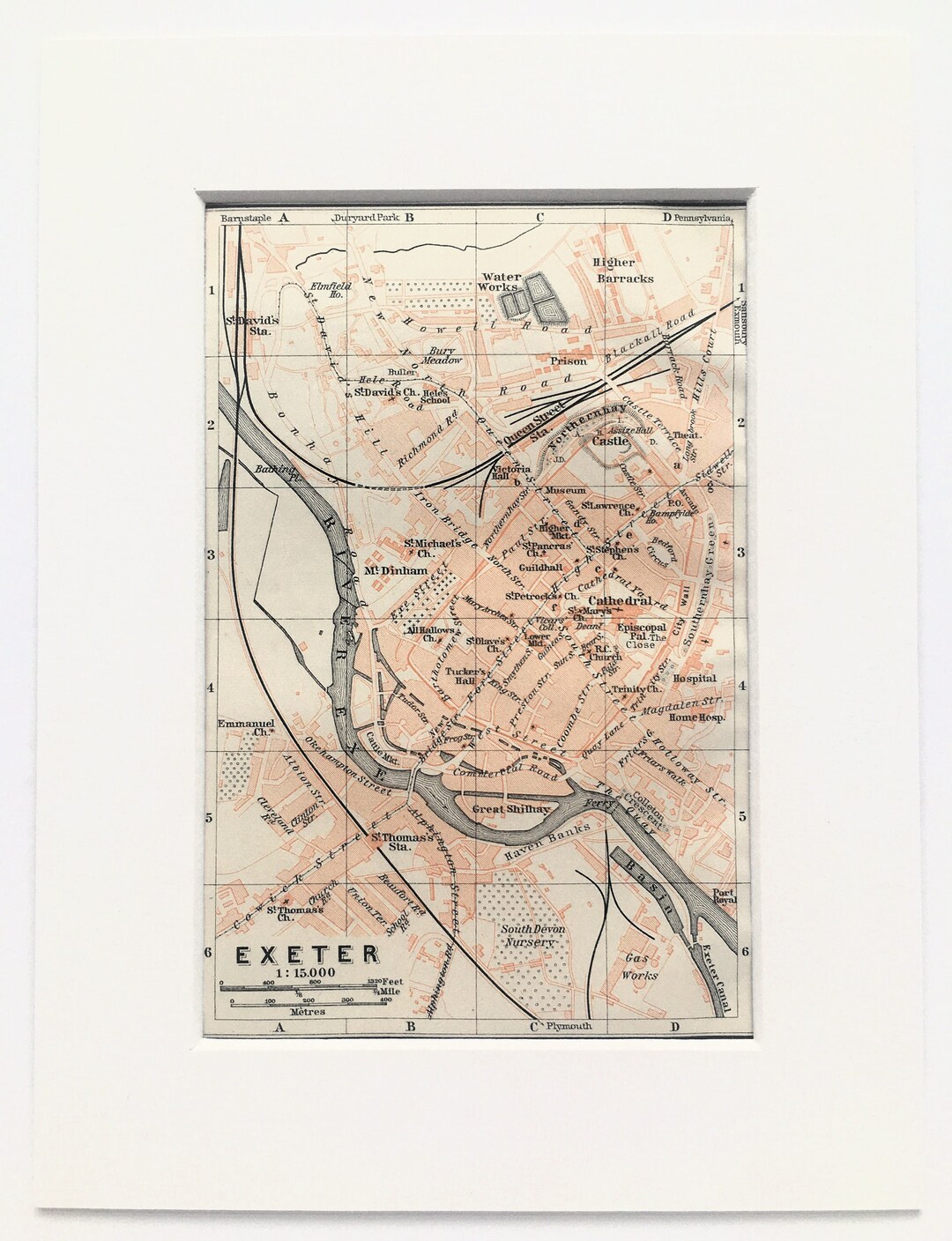 EXETER City Plan 1910 Antique Map, Matted/ Mounted for Framing - Etsy