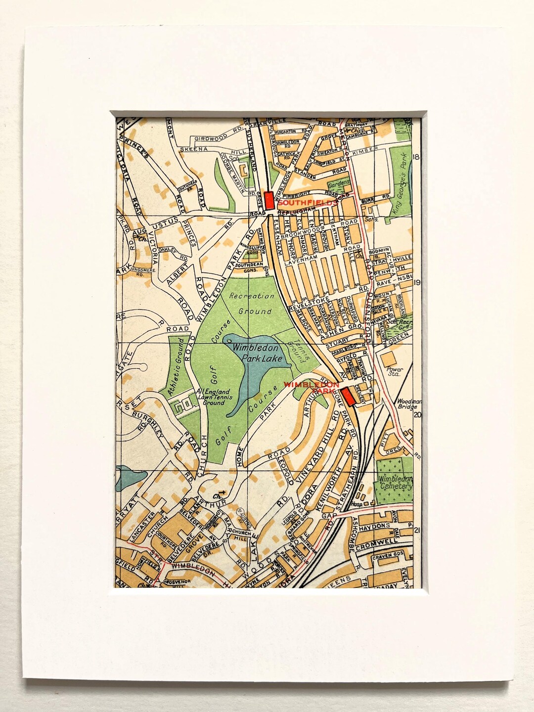 1930s VINTAGE LONDON MAP, South West London, Wimbledon, Southfields ...