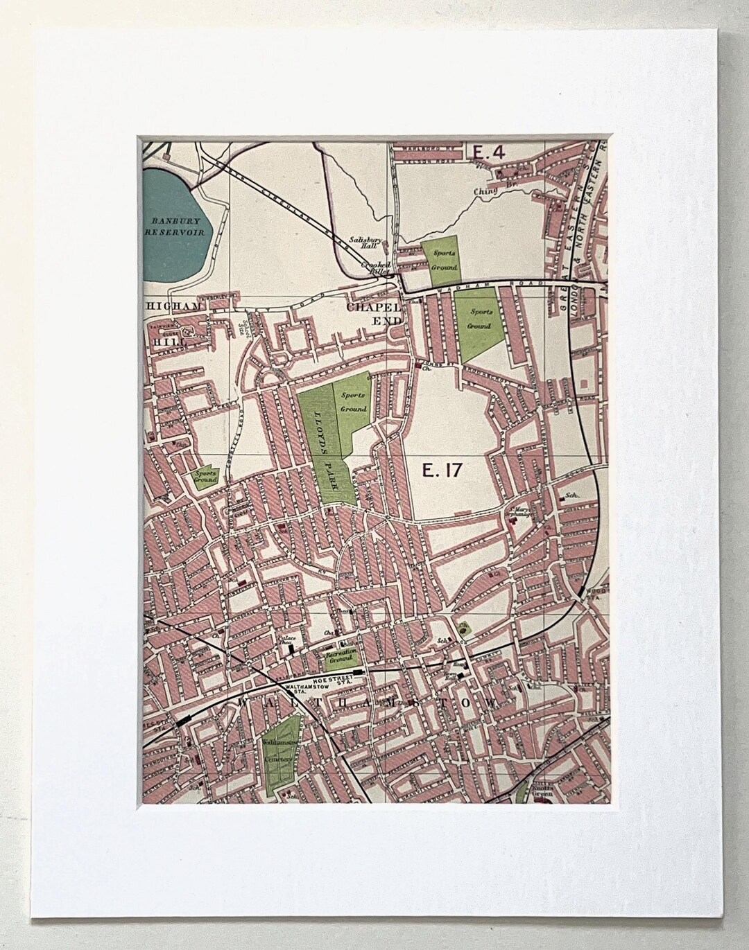 1930 Antique LONDON Map, Walthamstow, Chapel End, Higham Hill, Matted ...
