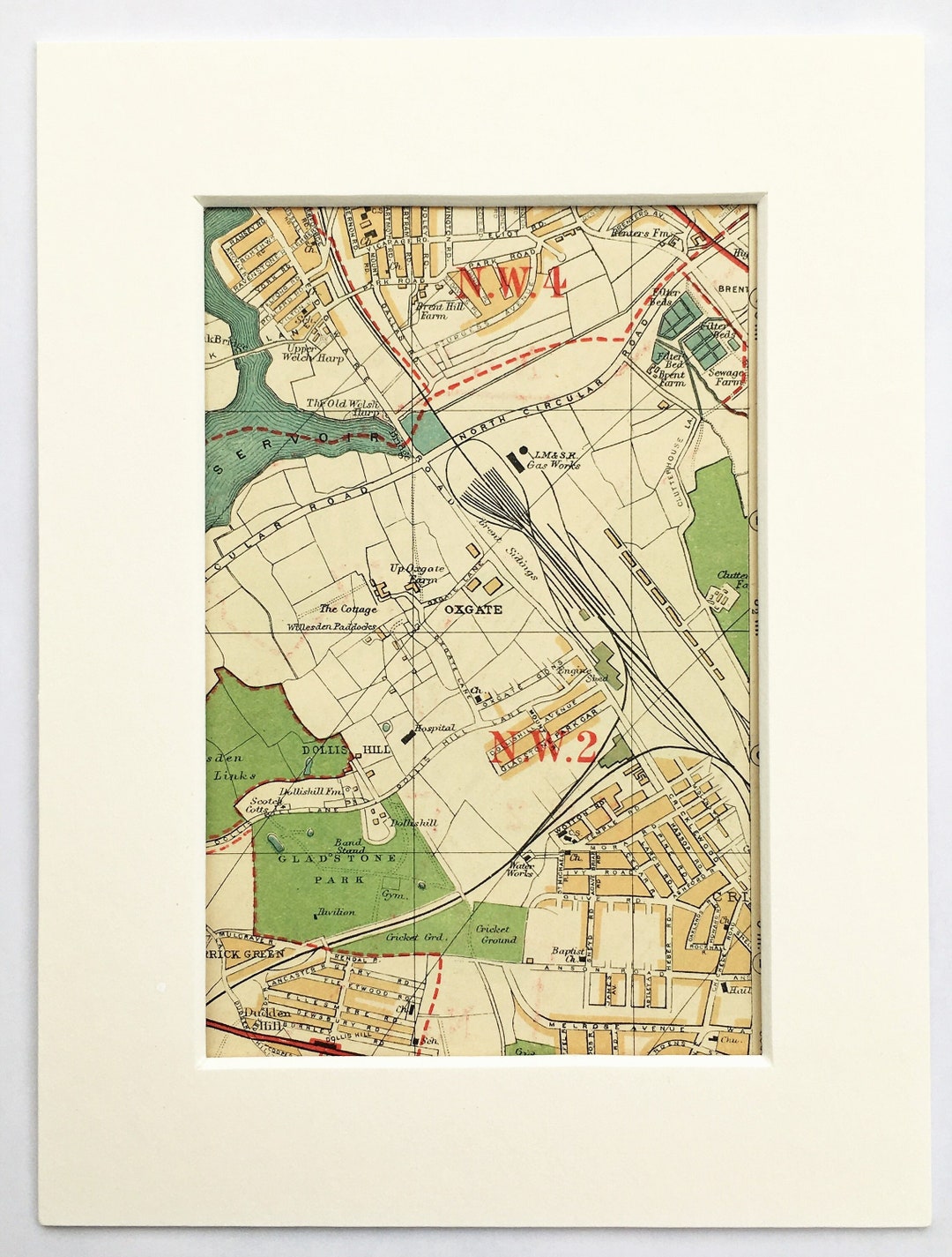 1920s VINTAGE LONDON MAP, North West London, Neasden, Cricklewood ...