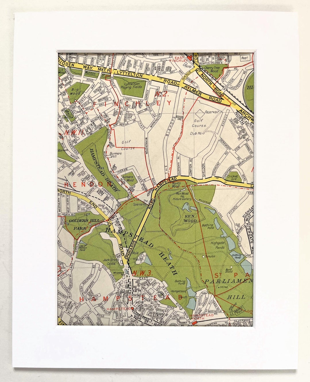 1950s VINTAGE LONDON MAP, North West London, East Finchley, Hampstead ...