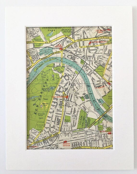 1940s VINTAGE LONDON MAP South West London Kew Gardens - Etsy