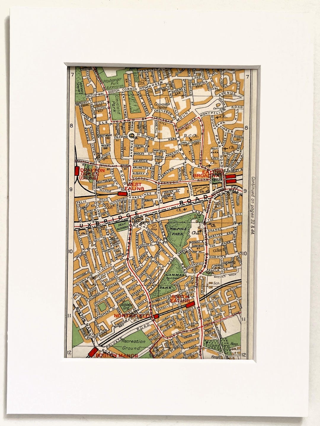 1930s VINTAGE LONDON MAP, West London, Ealing, (geographia) Matted ...