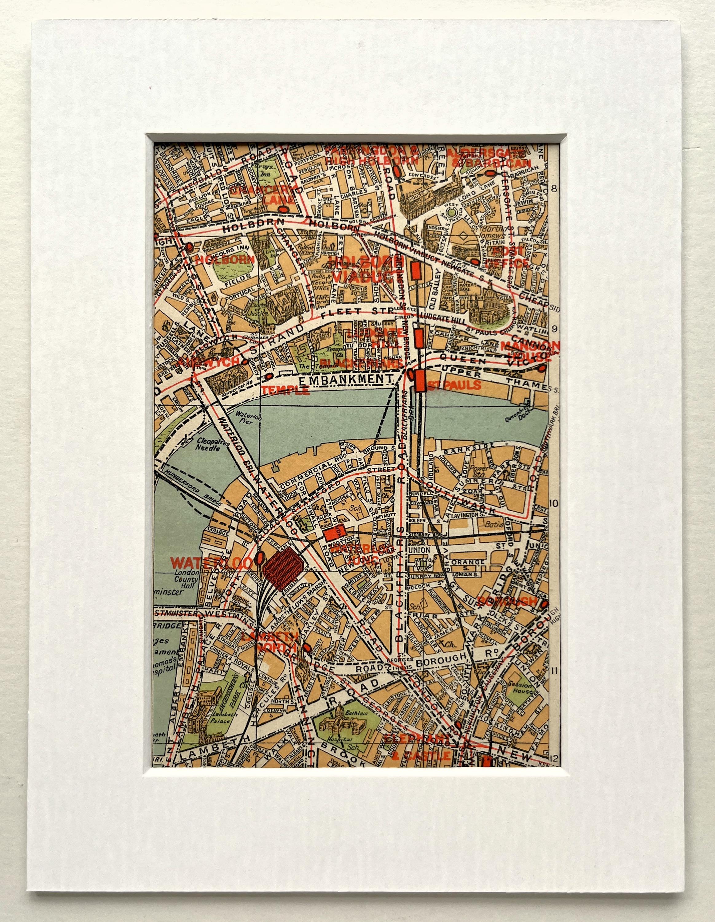1930s VINTAGE LONDON MAP, Central London, Waterloo, Lambeth, Southwark ...