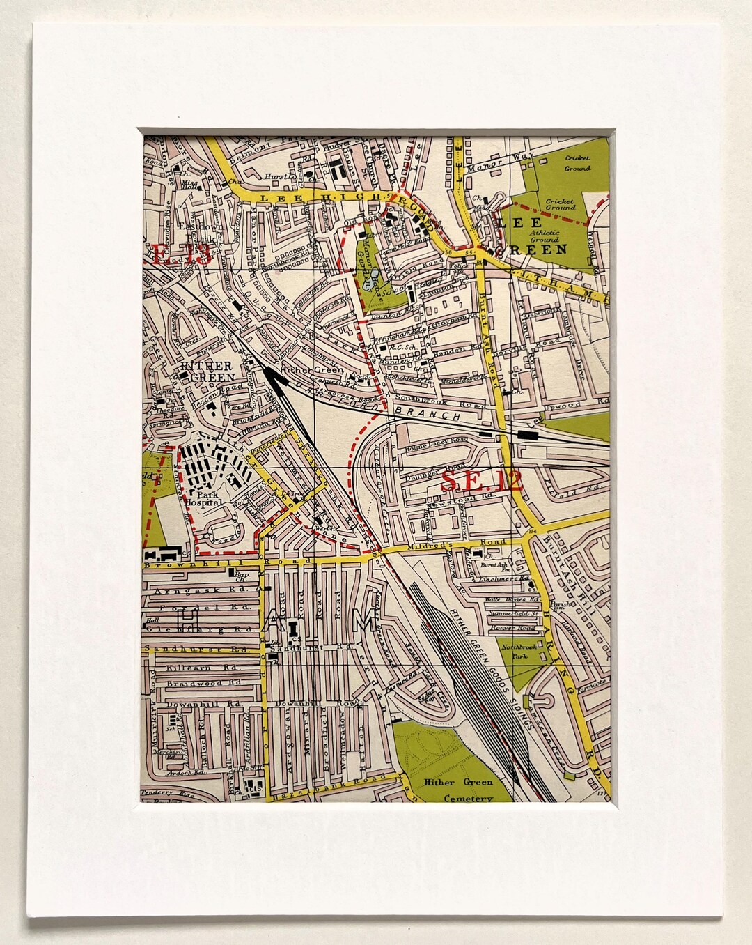 1959 VINTAGE LONDON MAP, South East London, Hither Green, Lee Green ...