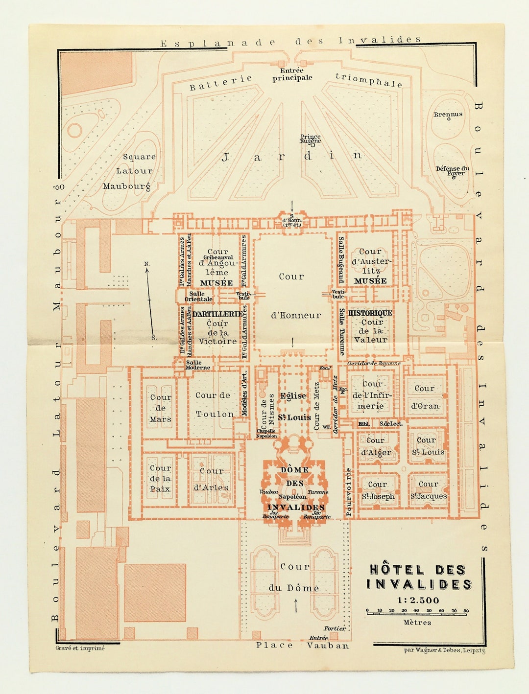 HOTEL Des INVALIDES Floor Plan, PARIS France 1910 Small Antique Colour ...