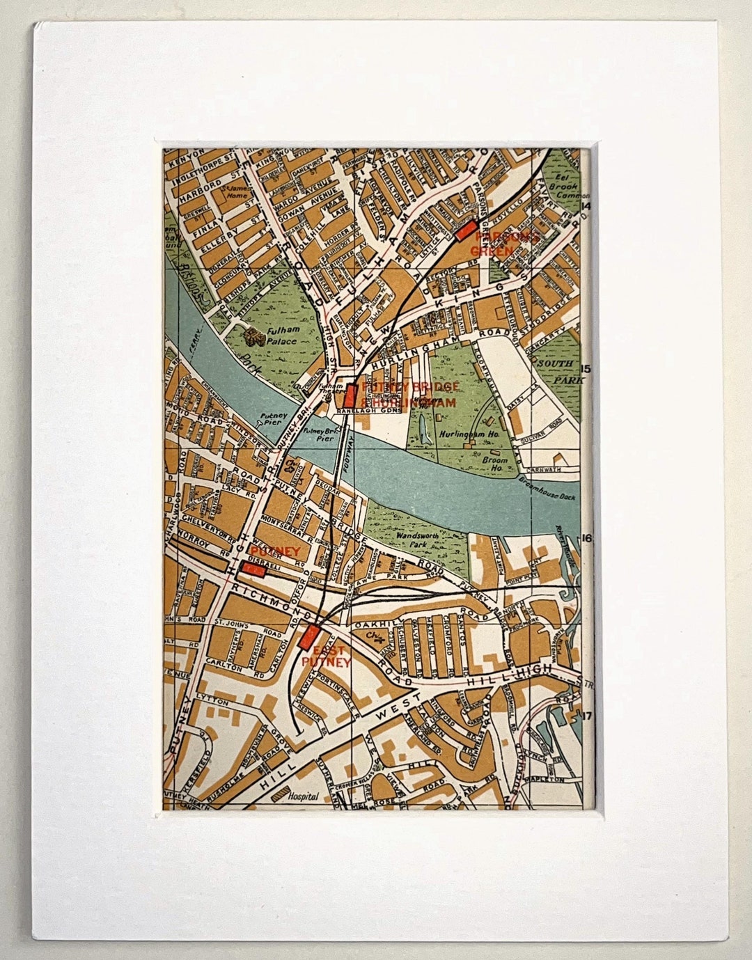 1930s VINTAGE LONDON MAP, South London, Fulham, Putney (geographia ...