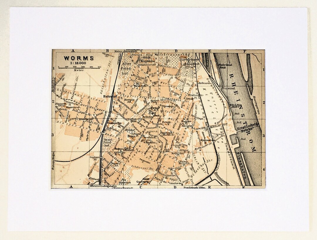 WORMS City Plan, GERMANY 1913 Very Small Antique Mounted Colour Map - Etsy