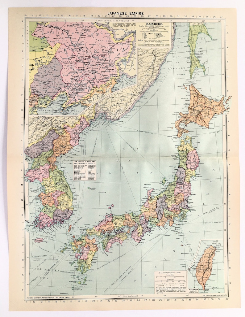 JAPANESE EMPIRE 1931 Antique Map East Asia Japan Korea - Etsy