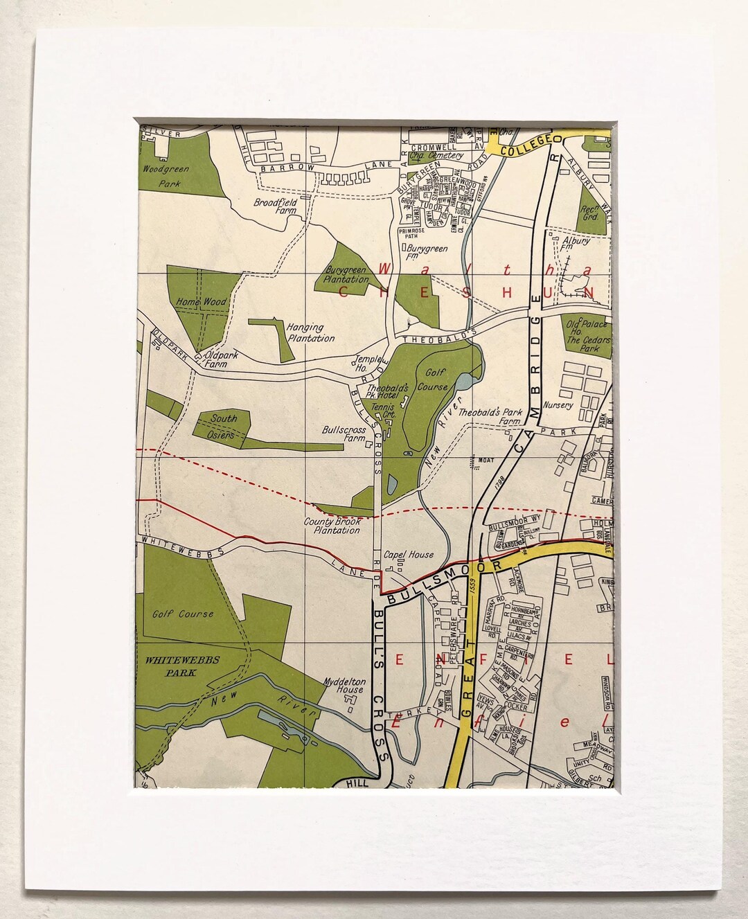 C. 1960 VINTAGE LONDON MAP, North London, Waltham Cross, Cheshunt ...