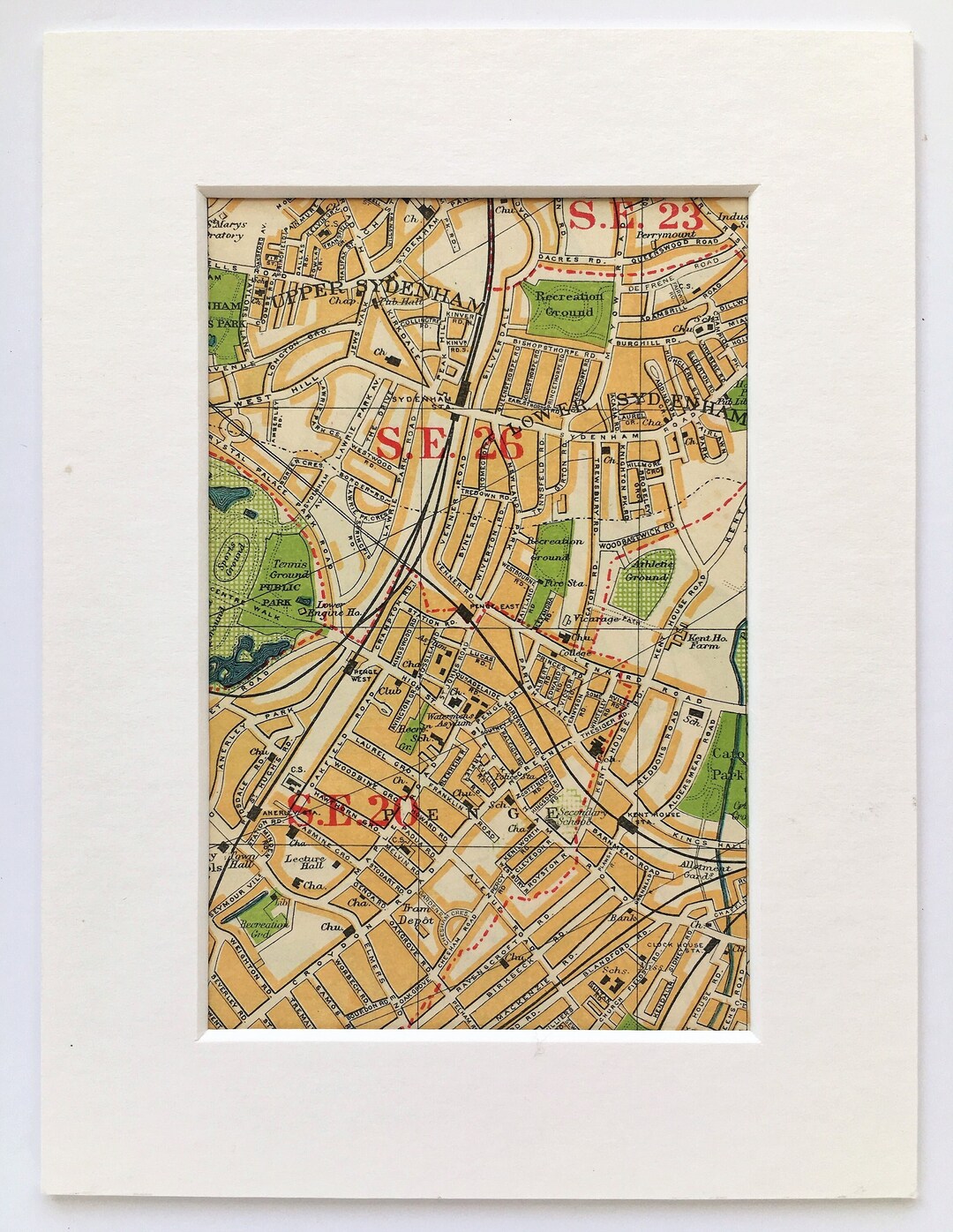 1930s VINTAGE LONDON MAP, South East London, Sydenham, Penge, Crystal ...