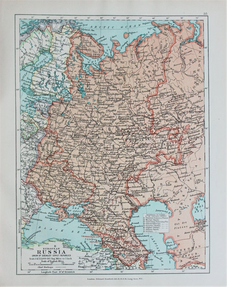 European Russia Antique 1920 Colour Map by Edward Stanford | Etsy
