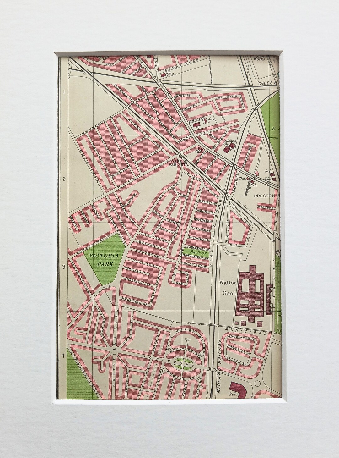 1940s VINTAGE LIVERPOOL MAP Matted/ Mounted for Framing, Fazakerley ...