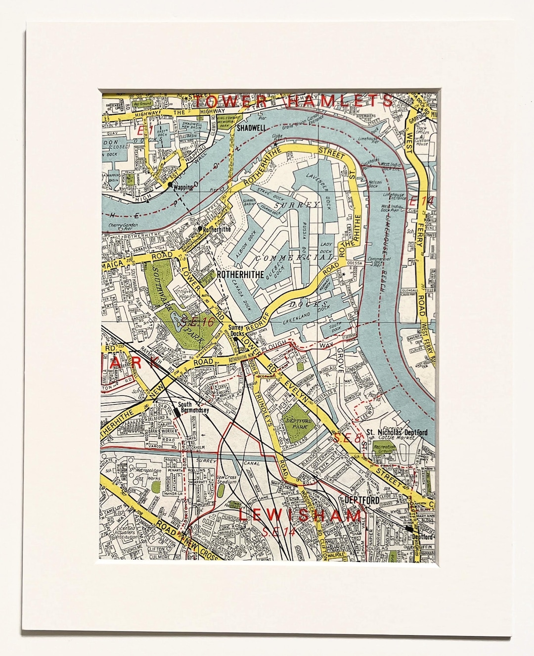 C. 1960 VINTAGE LONDON MAP, South London, Surrey Docks, Rotherhithe ...