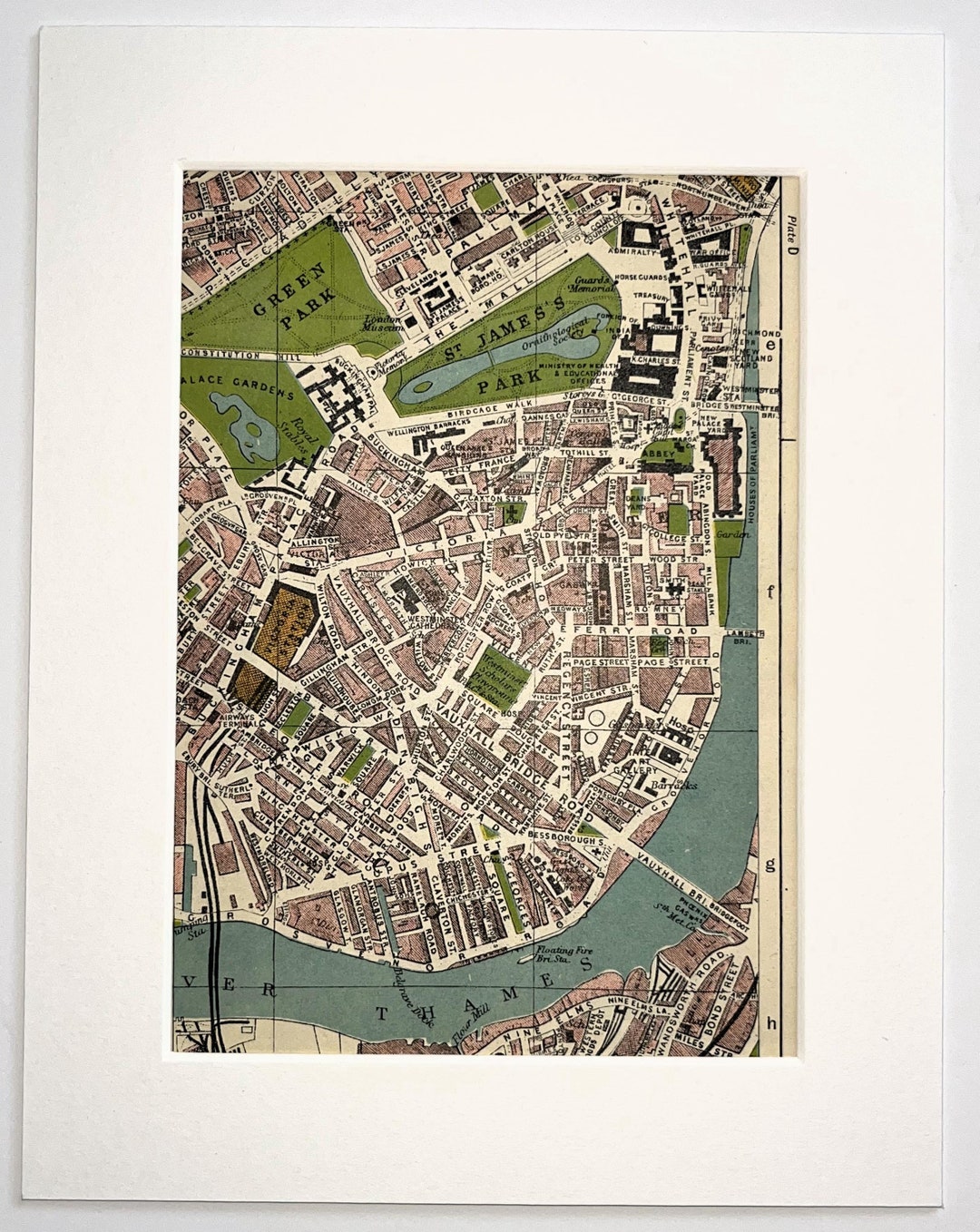 1930s VINTAGE LONDON MAP, Central London, Westminster, Pimlico, Green ...