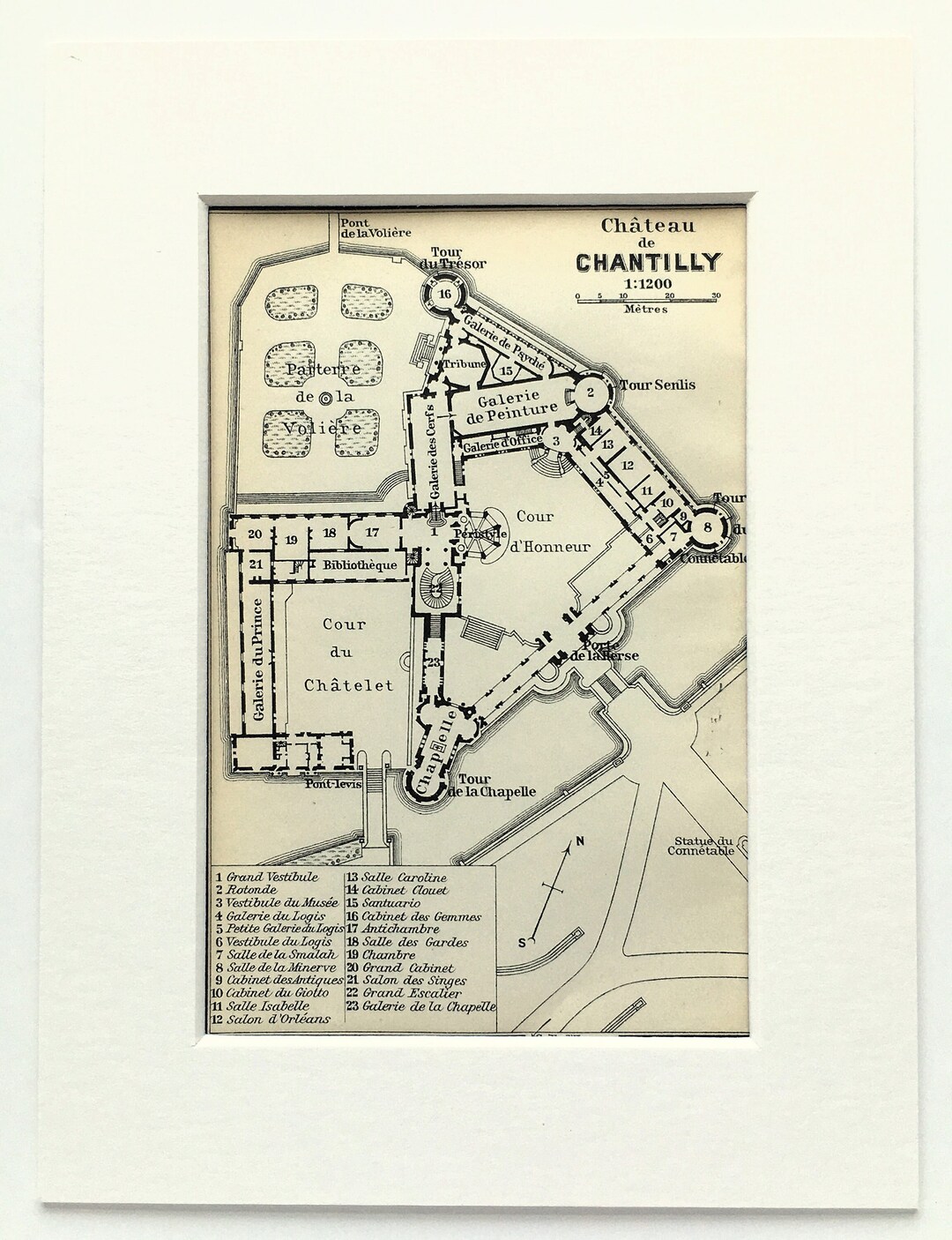 CHATEAU De CHANTILLY Floor Plan, PARIS France, 1910 Very Small Antique ...