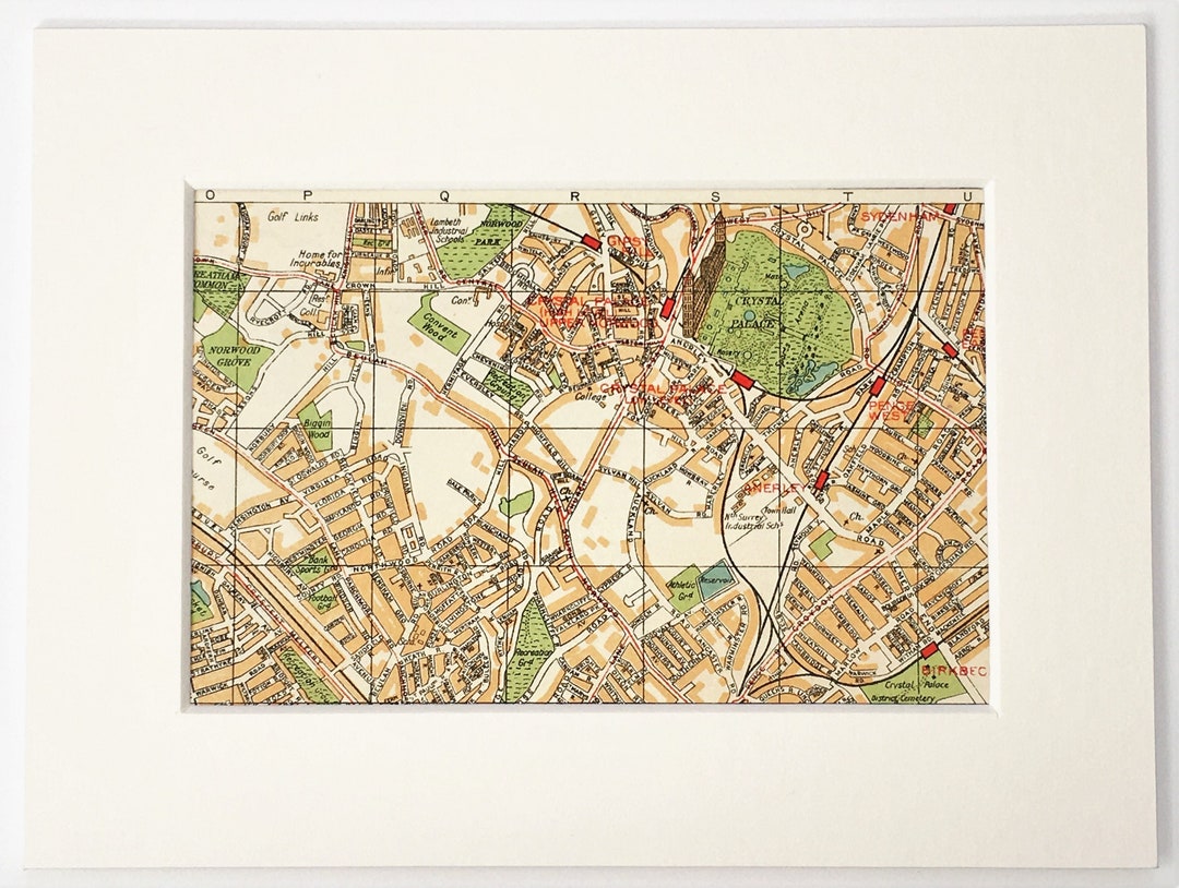 1930s VINTAGE LONDON MAP, South East London, Crystal Palace, Anerley ...