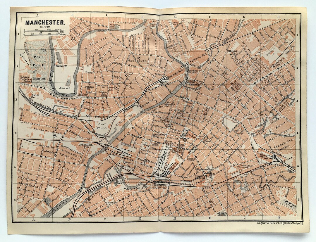 MANCHESTER City Plan, 1910 Small Antique Colour Map - Etsy