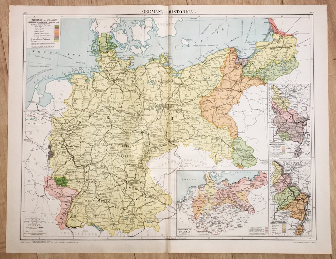 HISTORICAL GERMANY Huge Antique Map, C. 1920. Lovely Colours - Etsy