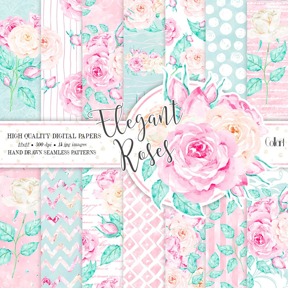 Papercraft seamless pattern Flower background Scrapbooking Watercolor ...